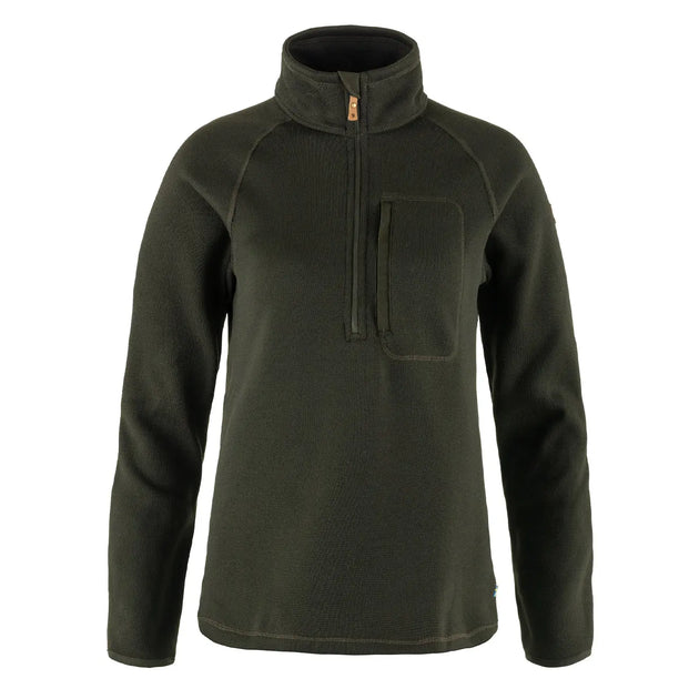 Fjallraven Womens Ovik Fleece Half Zip Deep Forest | The Sporting Lodge