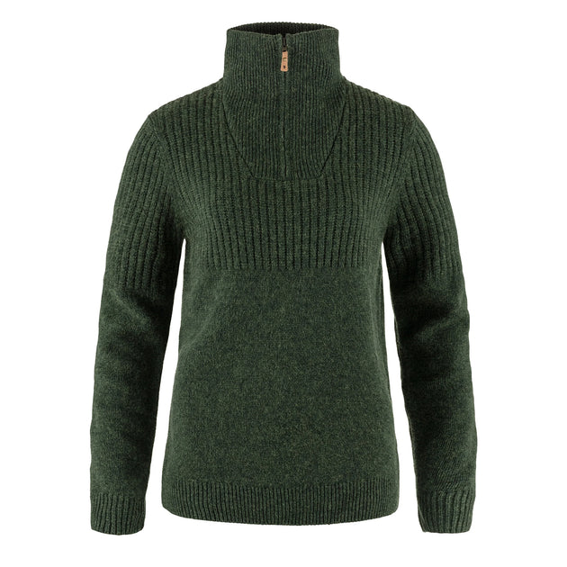 Fjallraven Womens Ovik Half Zip Knit Deep Forest | The Sporting Lodge