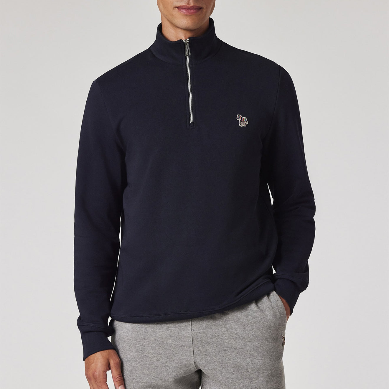 Paul Smith Cotton Zebra Logo Zip-Neck Sweatshirt Navy Blue | The ...