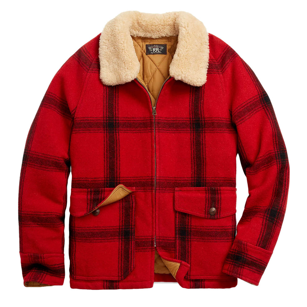 RRL by Ralph Lauren Shearling-Collar Plaid Wool Jacket Red / Black ...