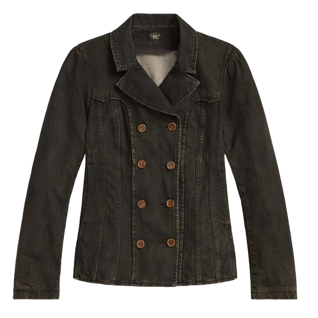 RRL By Ralph Lauren Womens Double-Breasted Black Denim Jacket Worn ...