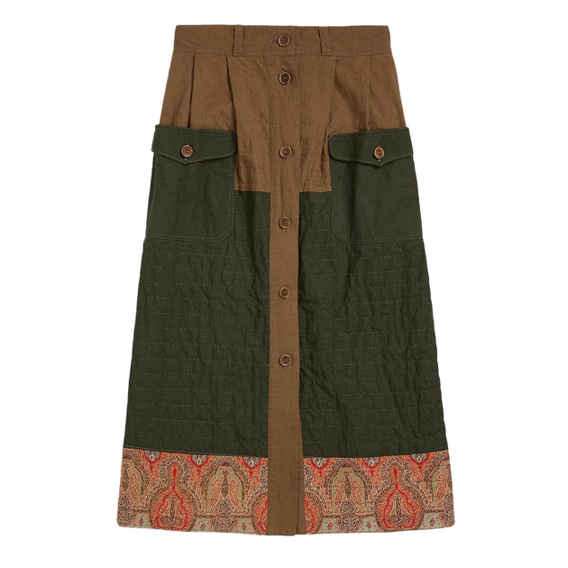 RRL By Ralph Lauren Womens Mixed-Panel Quilted Cotton-Linen Skirt Olive ...