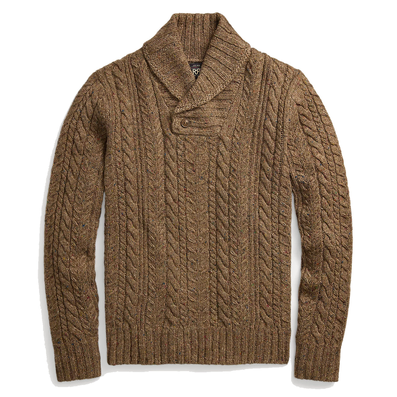 RRL by Ralph Lauren Aran-Knit Shawl-Collar Jumper Brown Heather | The Sporting Lodge