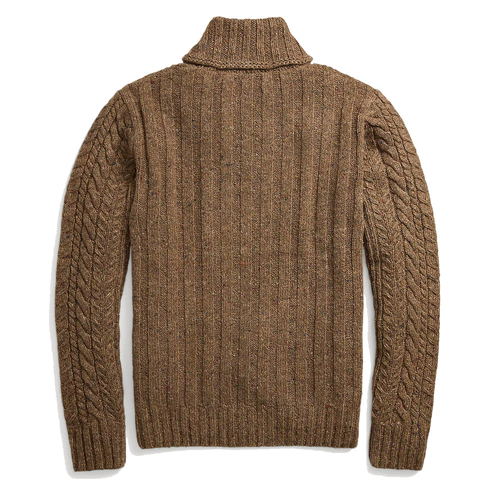 RRL by Ralph Lauren Aran-Knit Shawl-Collar Jumper Brown Heather | The Sporting Lodge