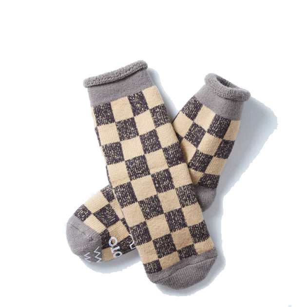 Rototo Pile Room Socks Checkerboard Mid Gray | The Sporting Lodge