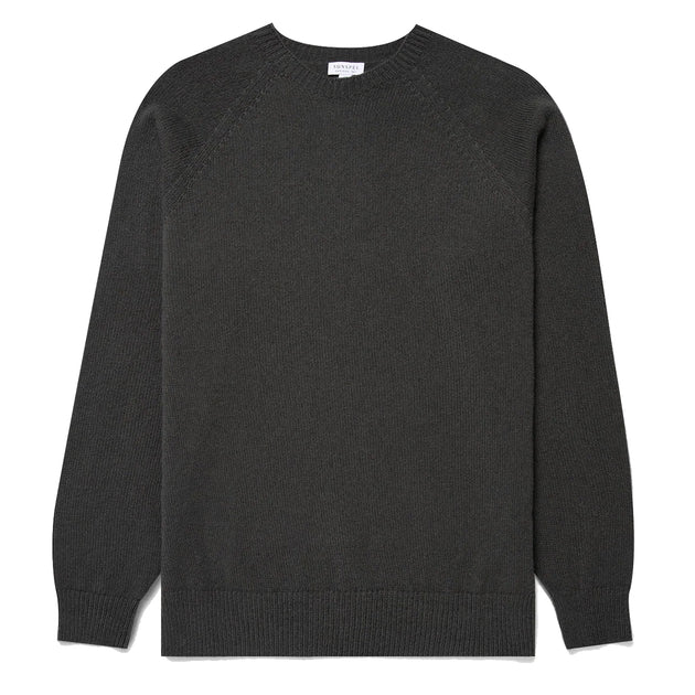 Sunspel Lambswool Crew Neck Drill Green | The Sporting Lodge
