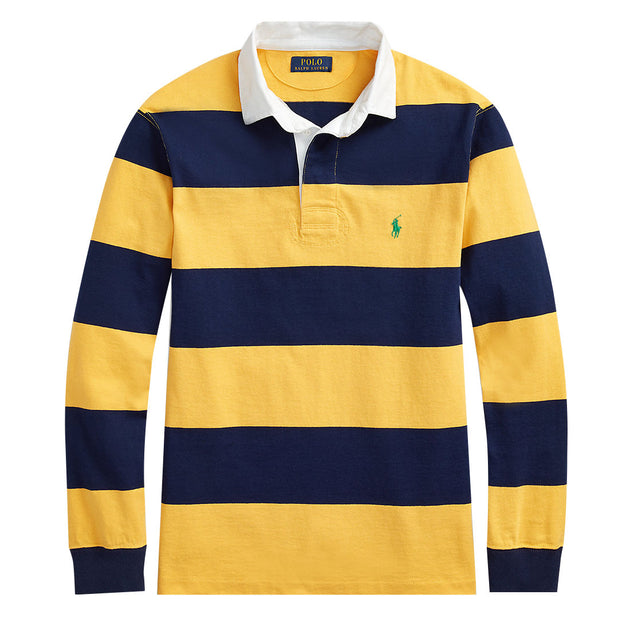 Polo Ralph Lauren Classic Fit Striped Rugby Shirt Gold Bugle/Newport Navy | The Sporting Lodge